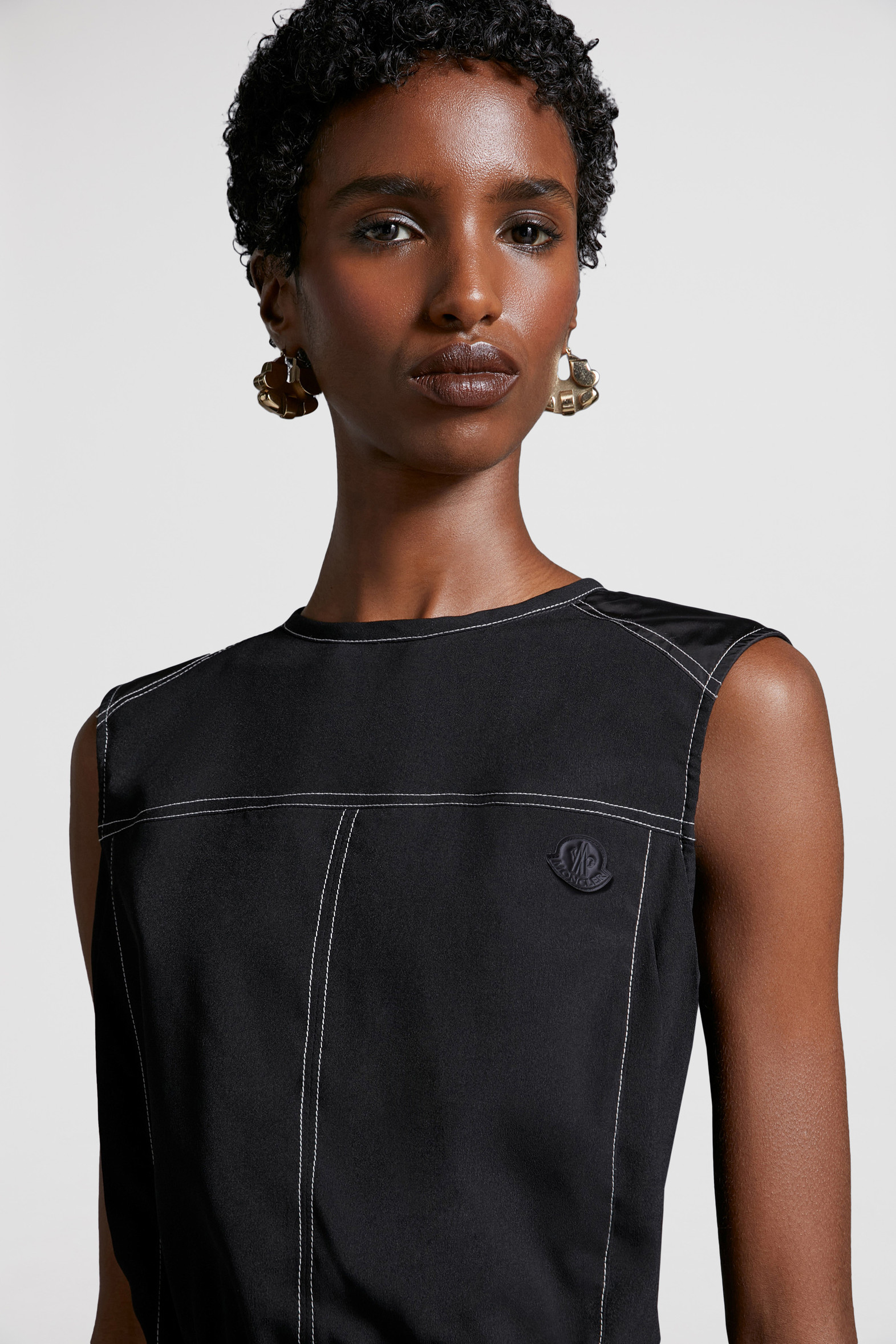 Black Crêpe De Chine Maxi Dress - Dresses for Women | Moncler SI