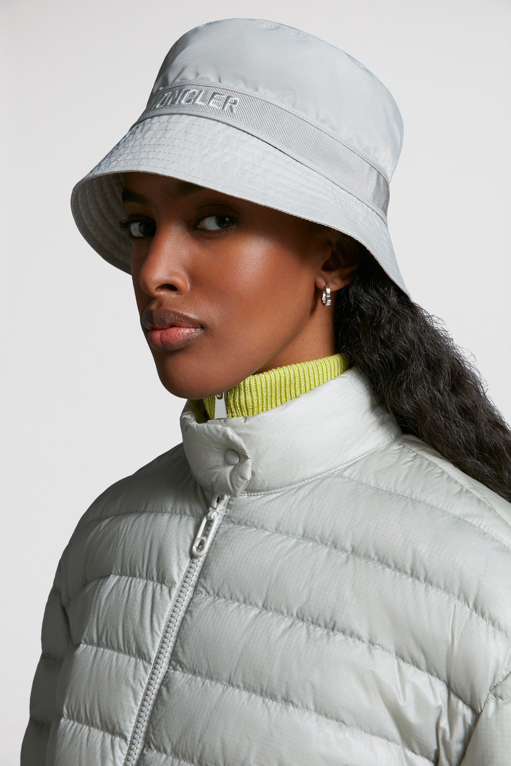 Ice Gray Satin Bucket Hat - Hats & Beanies for Women | Moncler SG