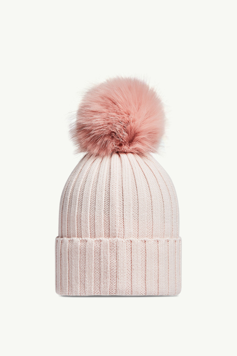Light Pink Wool Beanie with Pom Pom - Hats & Beanies for Women | Moncler CA