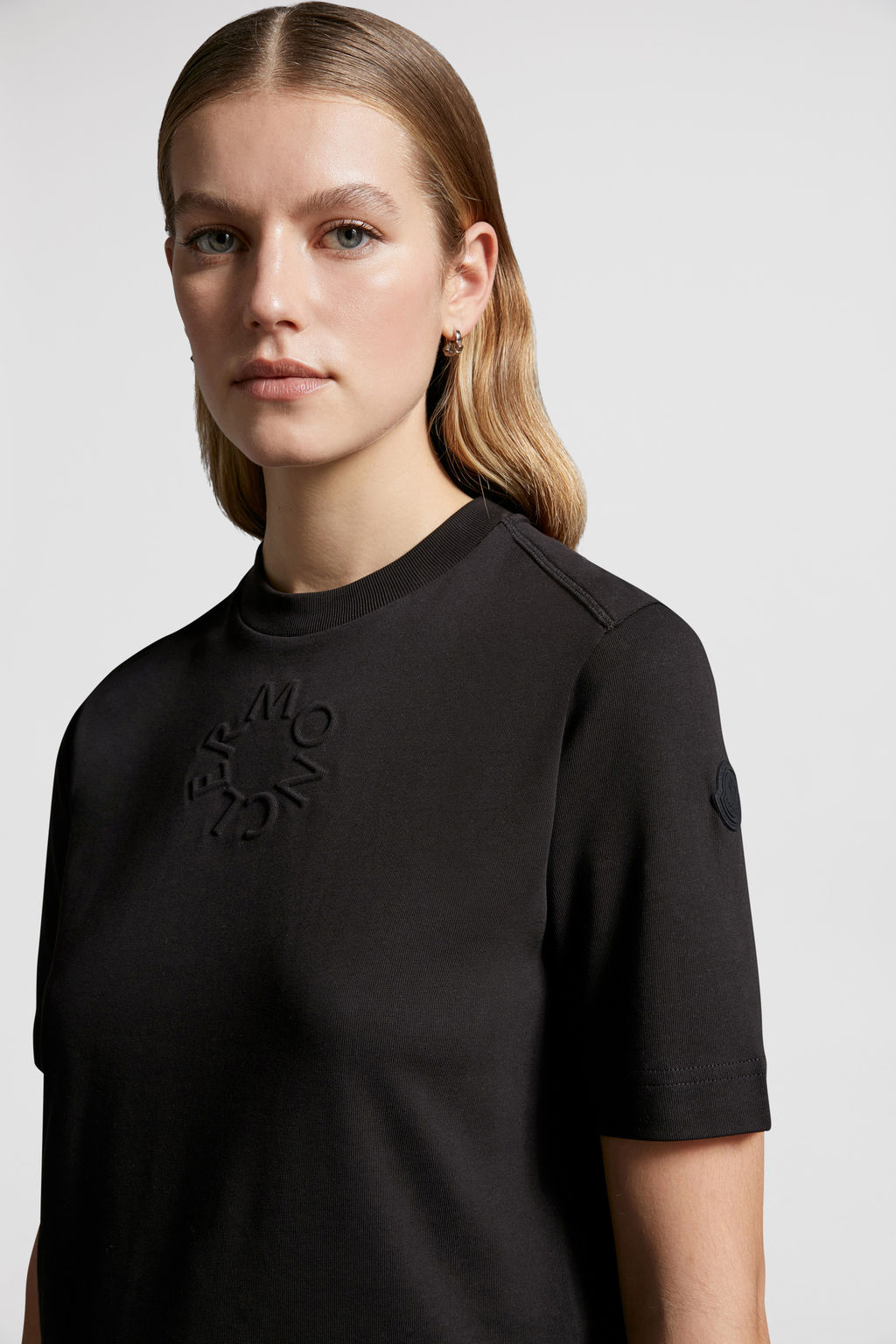 Black Embossed Logo T-Shirt - Tops & T-shirts for Women | Moncler US