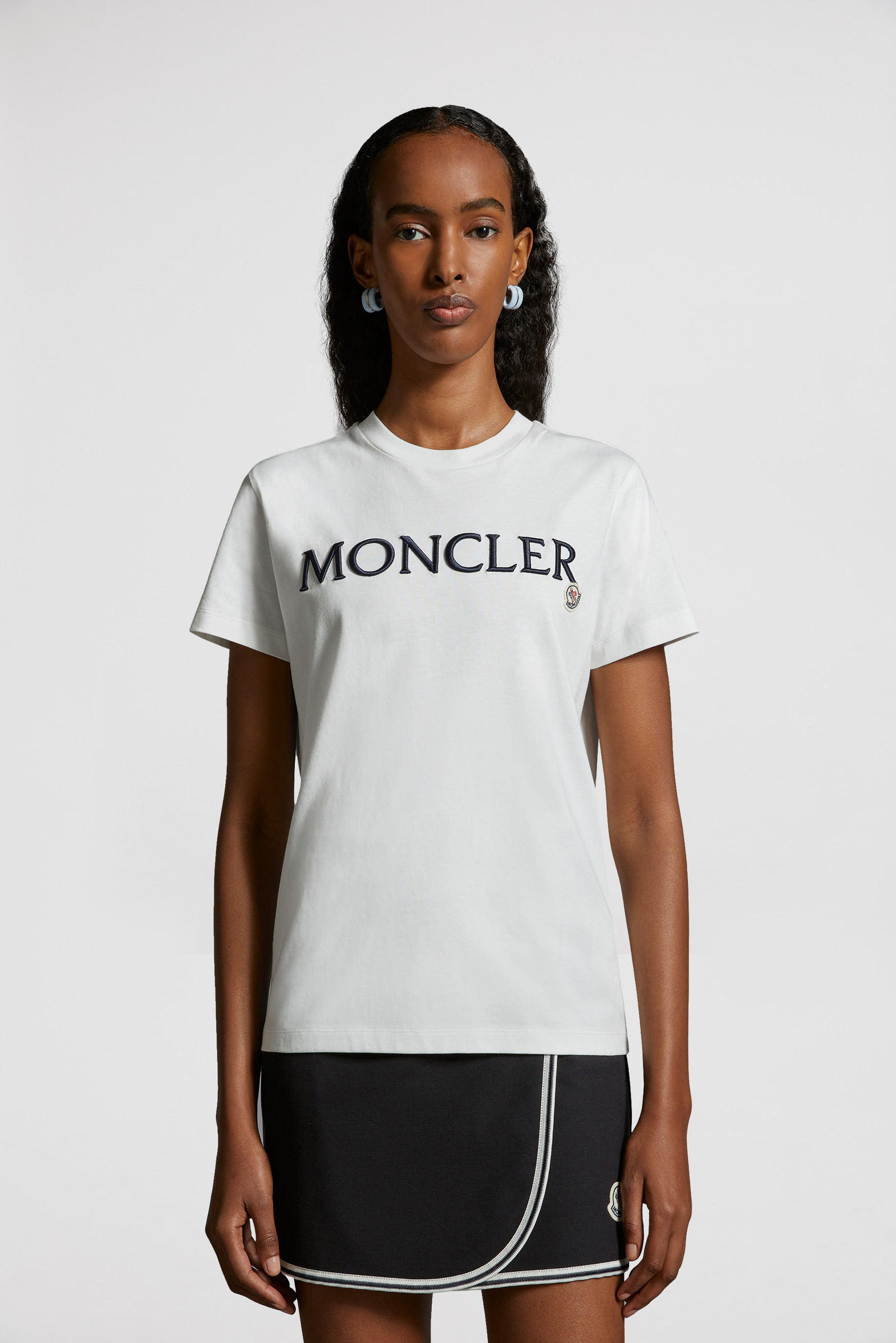 White Embroidered Logo T-Shirt - Tops & T-shirts for Women | Moncler US