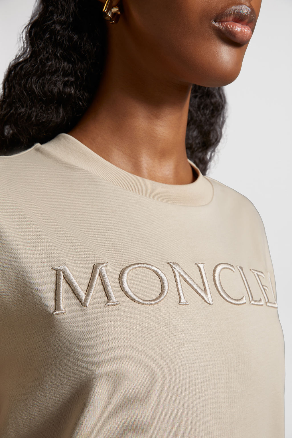 Beige Embroidered Logo T-Shirt - Tops & T-shirts for Women | Moncler US
