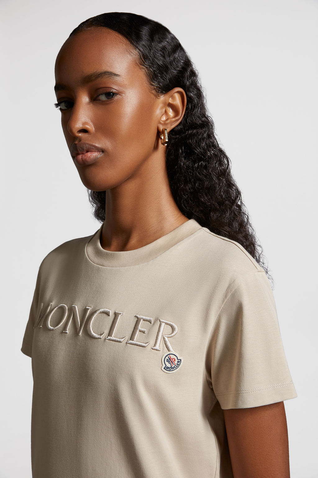 Beige Embroidered Logo T-Shirt - Tops & T-shirts for Women | Moncler US