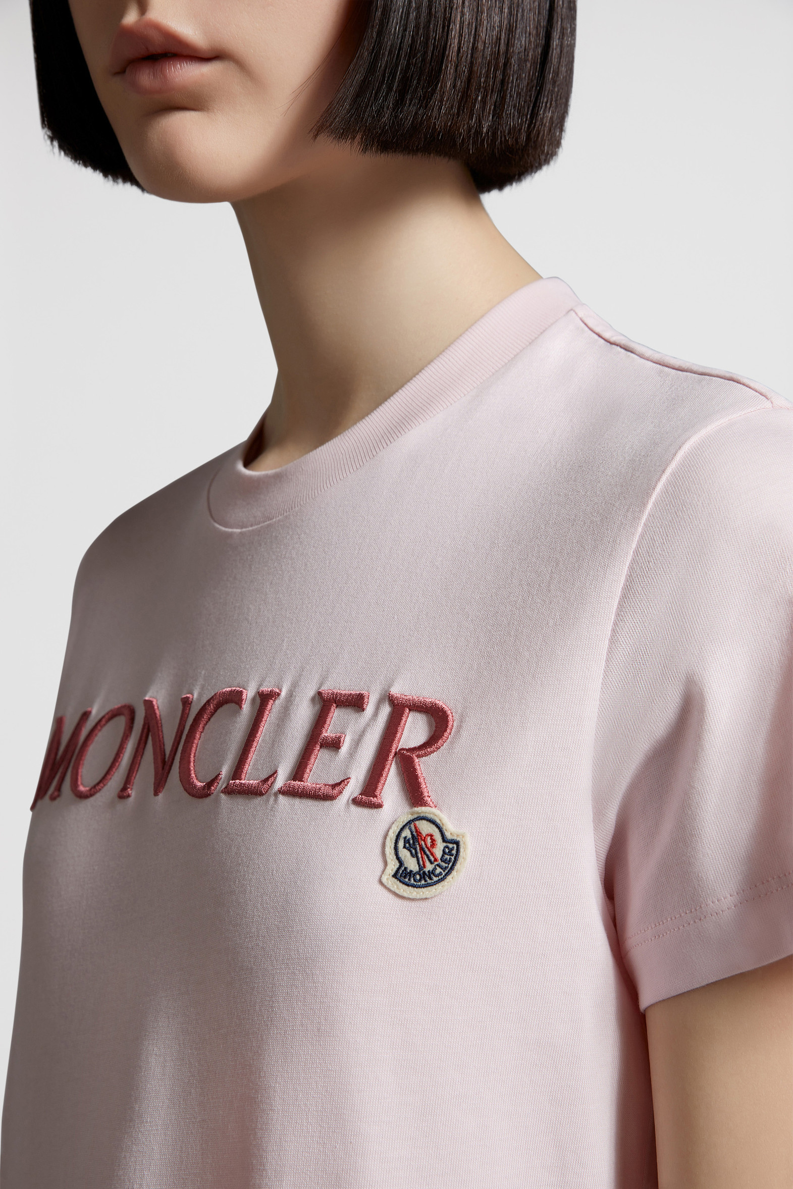 Pink Embroidered Logo T-Shirt - Tops & T-Shirts for Women | Moncler SE