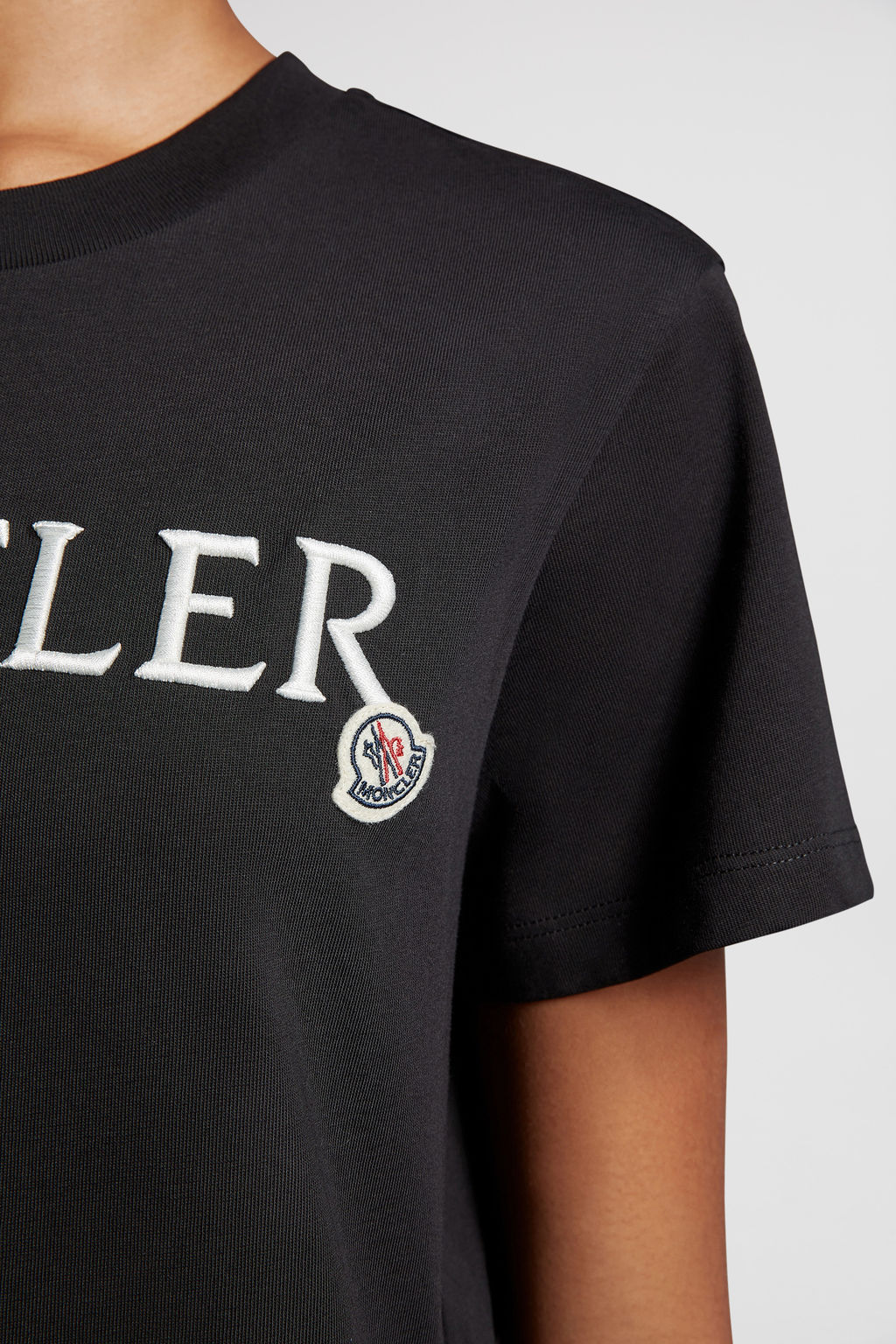 Black Embroidered Logo T-Shirt - Tops & T-shirts for Women | Moncler US