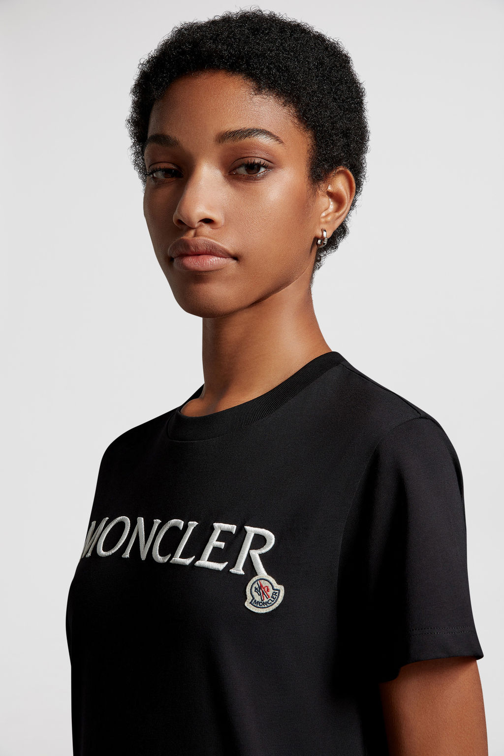 Black Embroidered Logo T-Shirt - Tops & T-shirts for Women | Moncler US