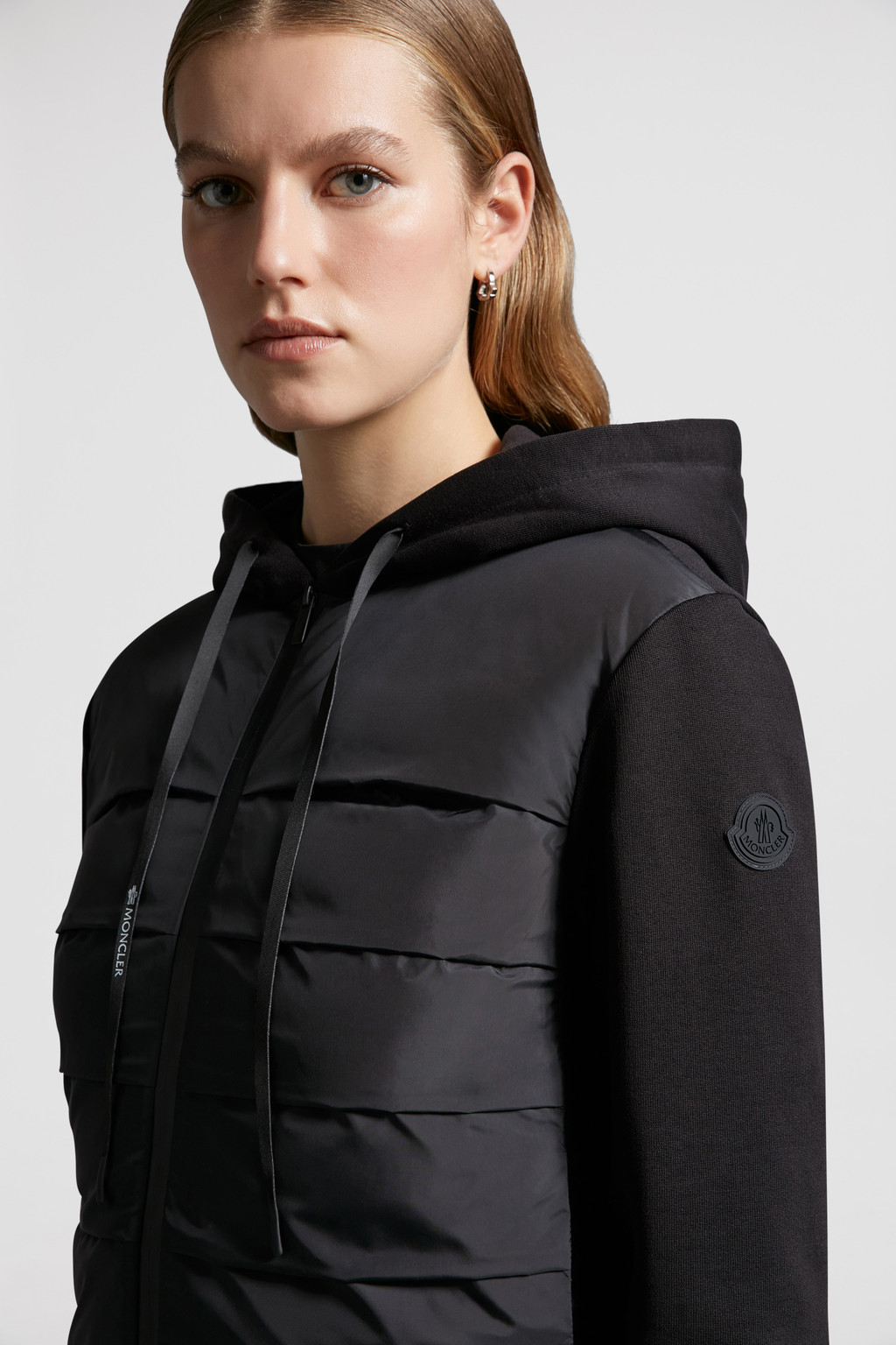 Black Padded Cotton Zip-Up Hoodie - Sweaters & Cardigans for Women ...