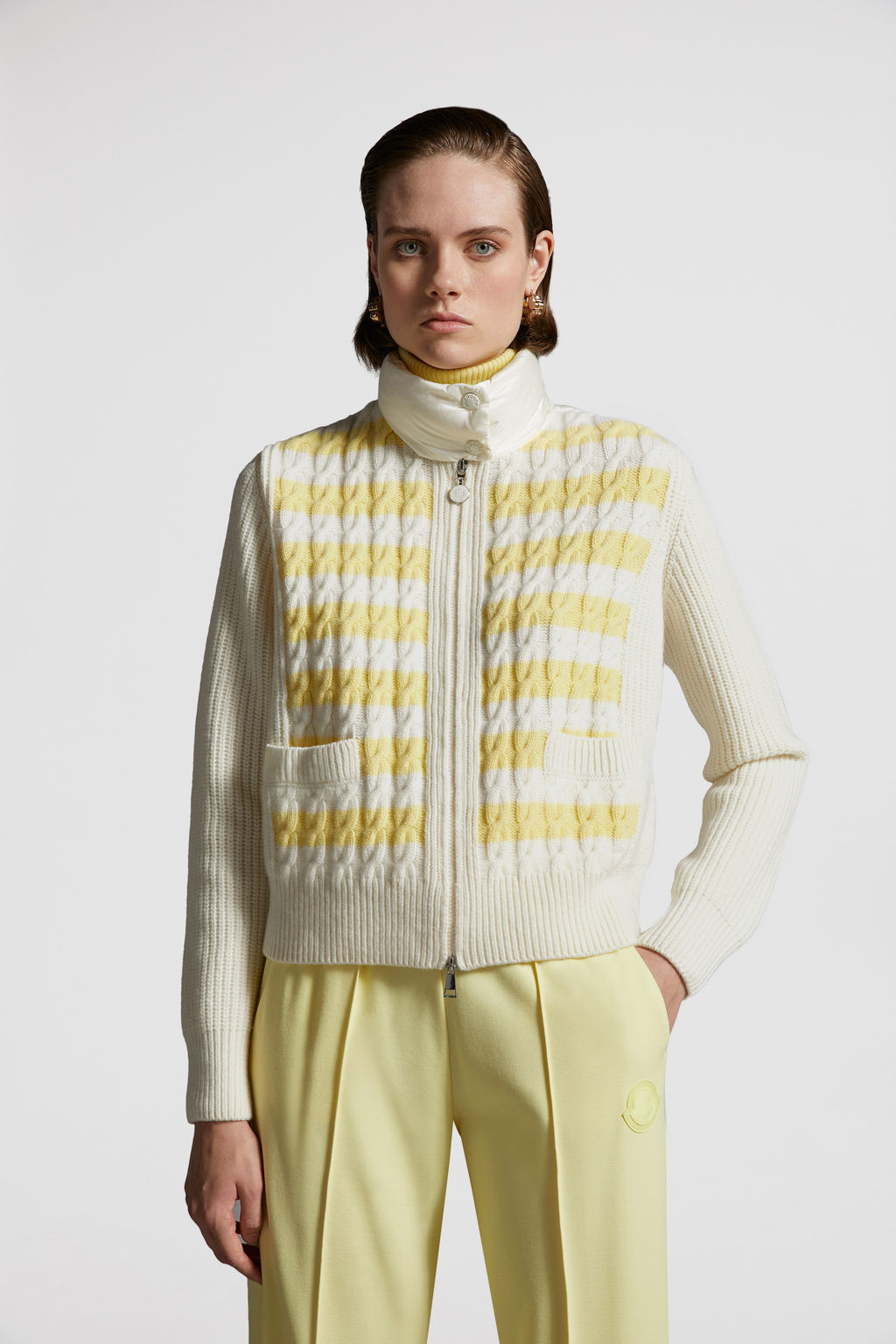 White Padded Wool Cardigan - Sweaters & Cardigans for Women | Moncler US