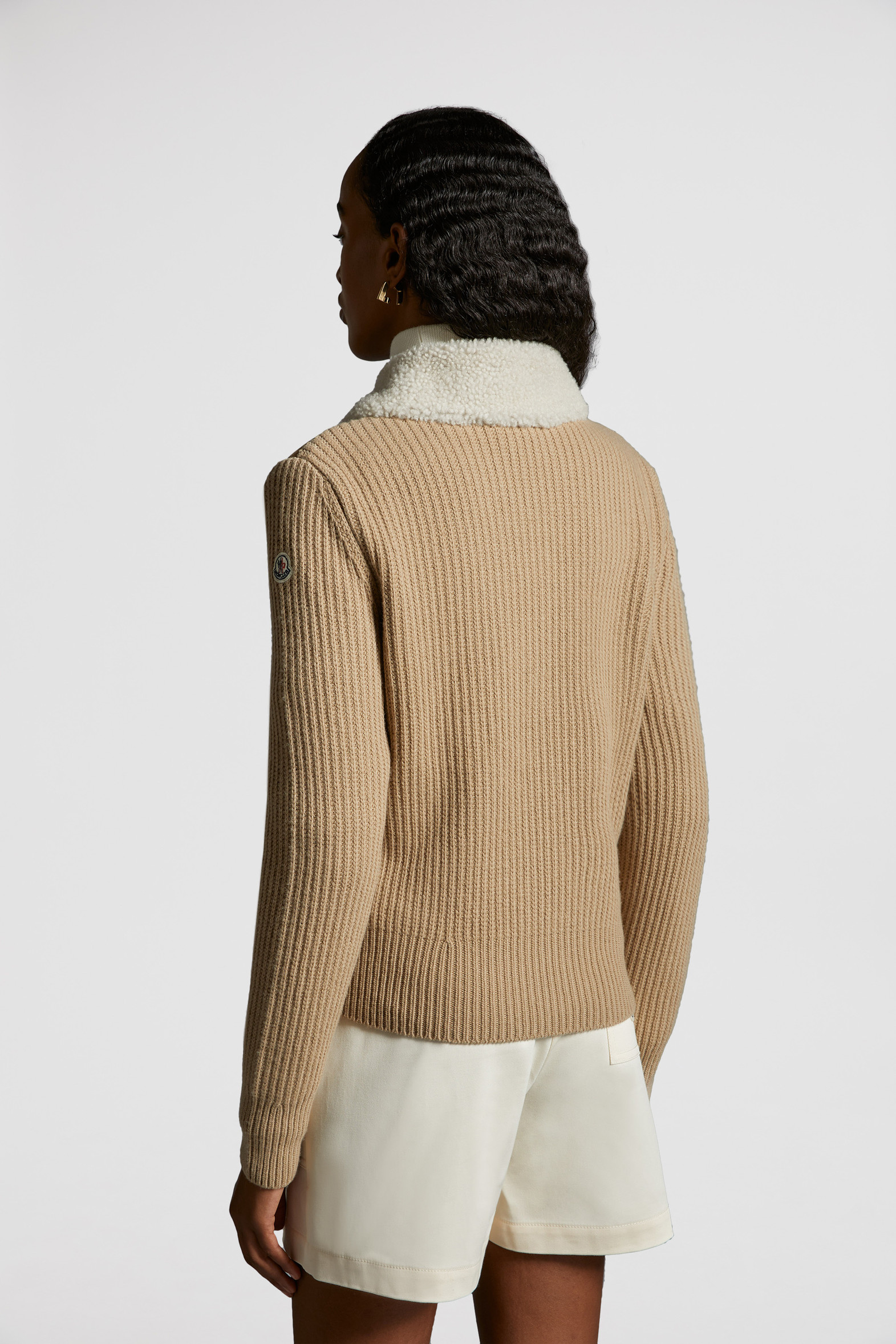 Beige Padded Wool & Shearling Cardigan - Sweaters & Cardigans for Women ...