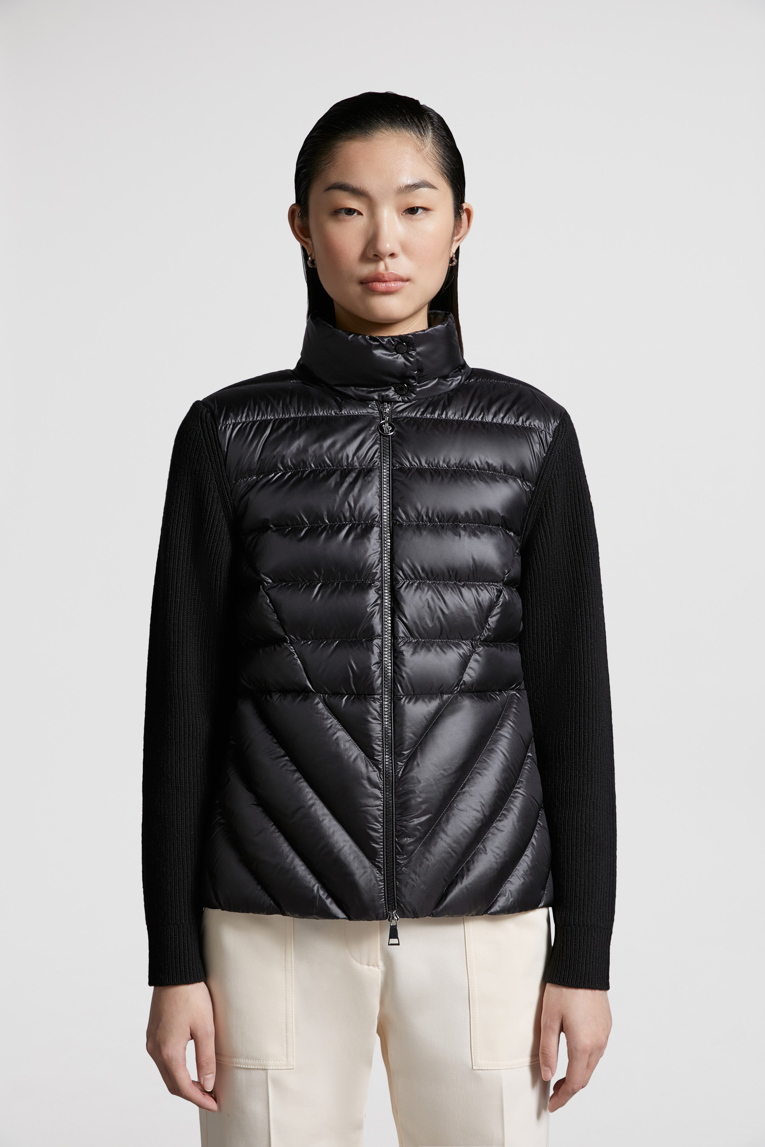 Black Padded Wool Cardigan - Sweaters & Cardigans for Women | Moncler SG