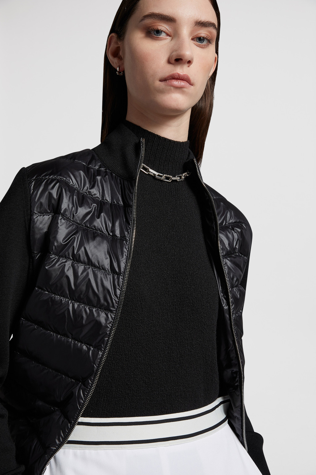 Black Padded Wool Cardigan - Sweaters & Cardigans for Women | Moncler JP