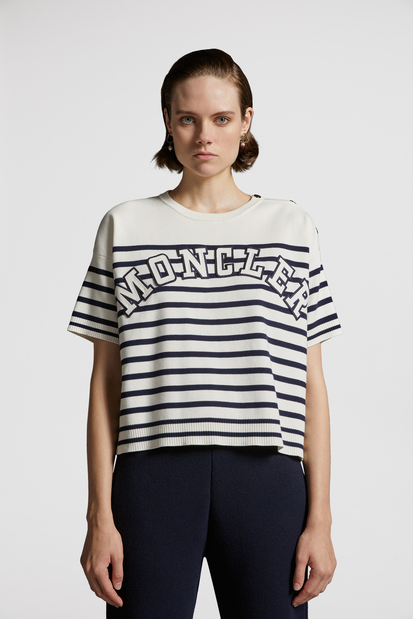 Blue & White & Red Striped Logo T-Shirt - Sweaters & Cardigans for Women | Moncler PT
