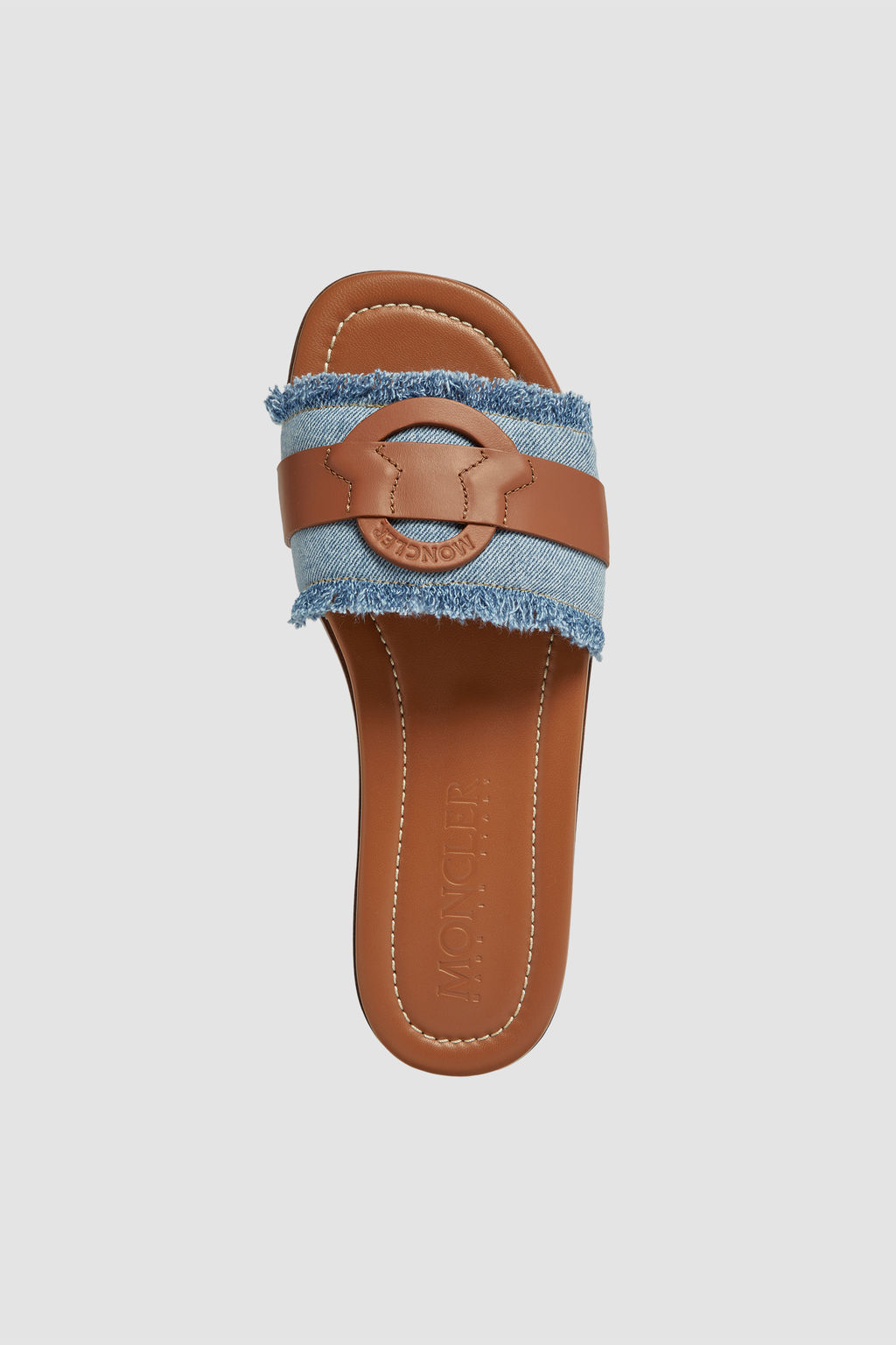Light Blue & Brown Bell Denim & Leather Sliders - Sandals & Sliders for ...