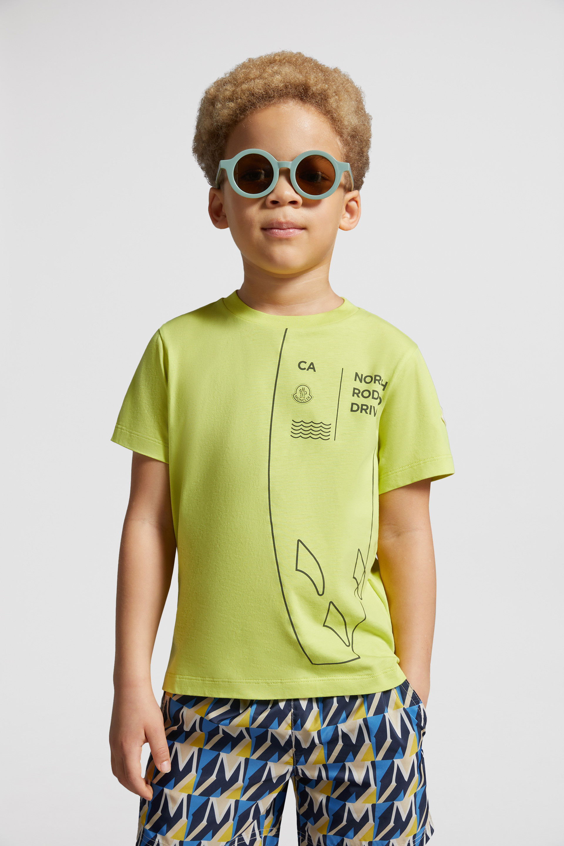 Yellow Lime Surf Motif T-Shirt - Polos & T-shirts for Children | Moncler US