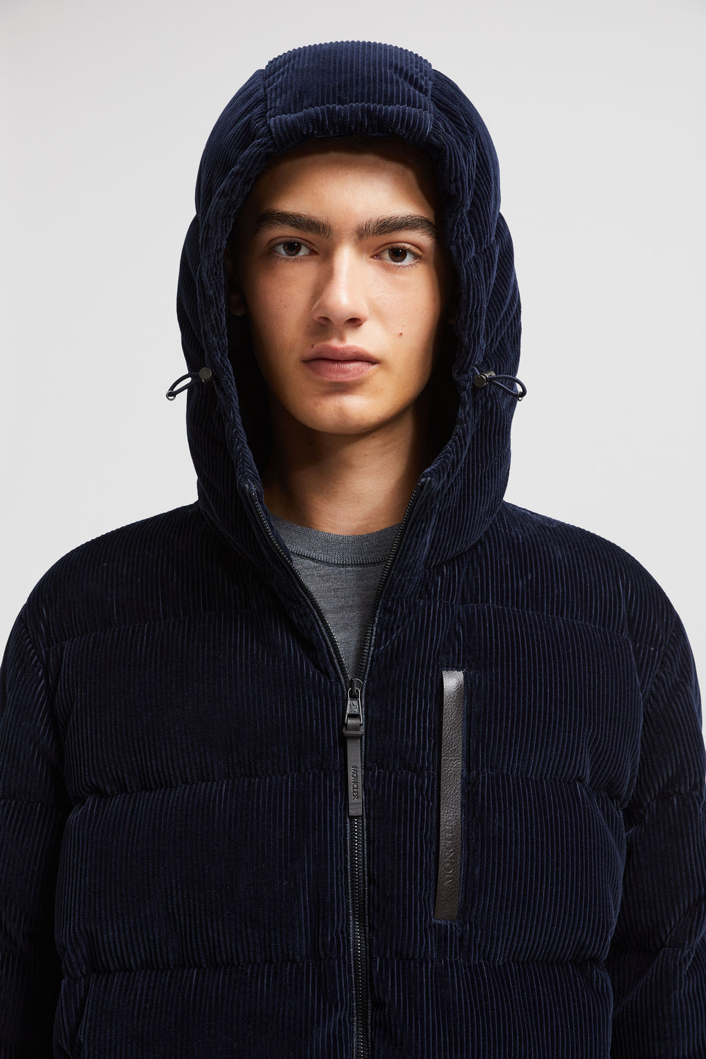 Navy Blue Vederna Corduroy Short Down Jacket - Short Down Jackets for ...