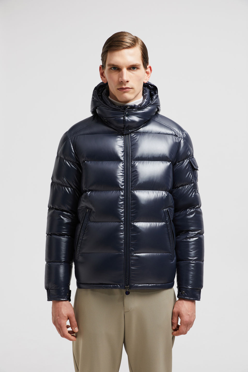 Navy Blue Fuciade Mid-Length Down Jacket - Short Down Jackets for Men ...
