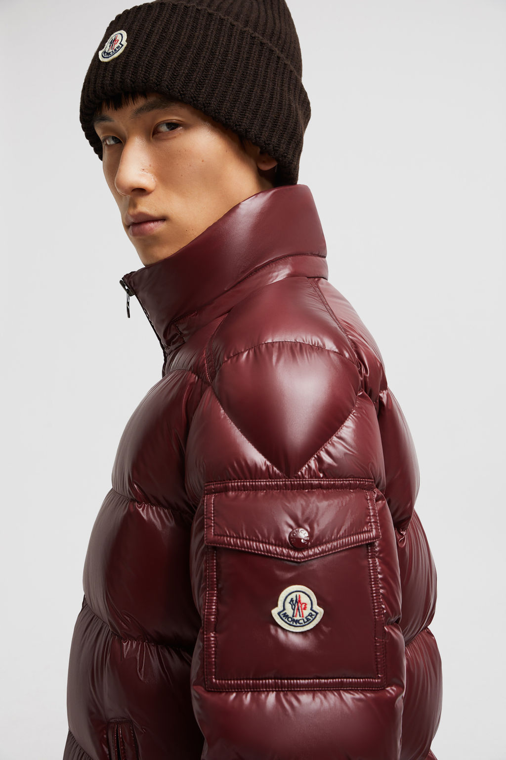 Burgundy Moncler Maya Short Down Jacket - Short Down Jackets for Men ...