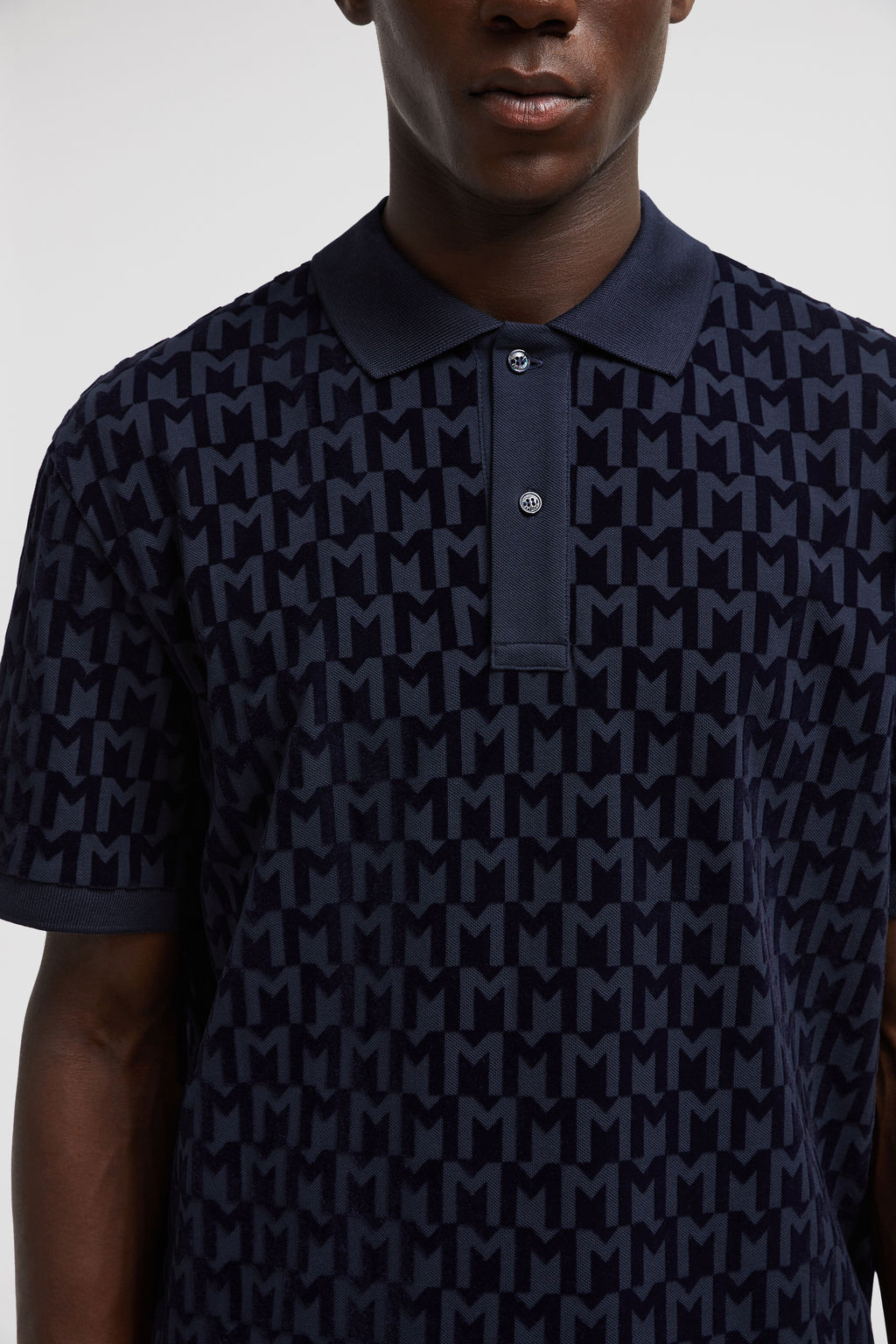 Dark Blue Monogram Print Polo Shirt - Polos & T-shirts for Men | Moncler US