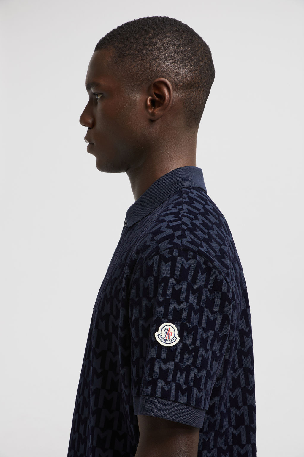 Dark Blue Monogram Print Polo Shirt - Polos & T-shirts for Men | Moncler US