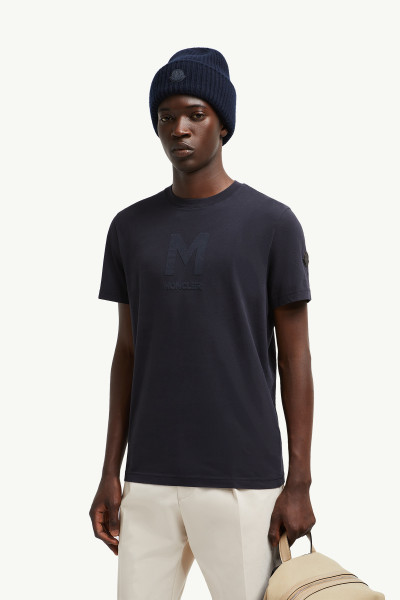 Night Blue Monogram Cotton T-Shirt - Polos & T-shirts for Men | Moncler GB