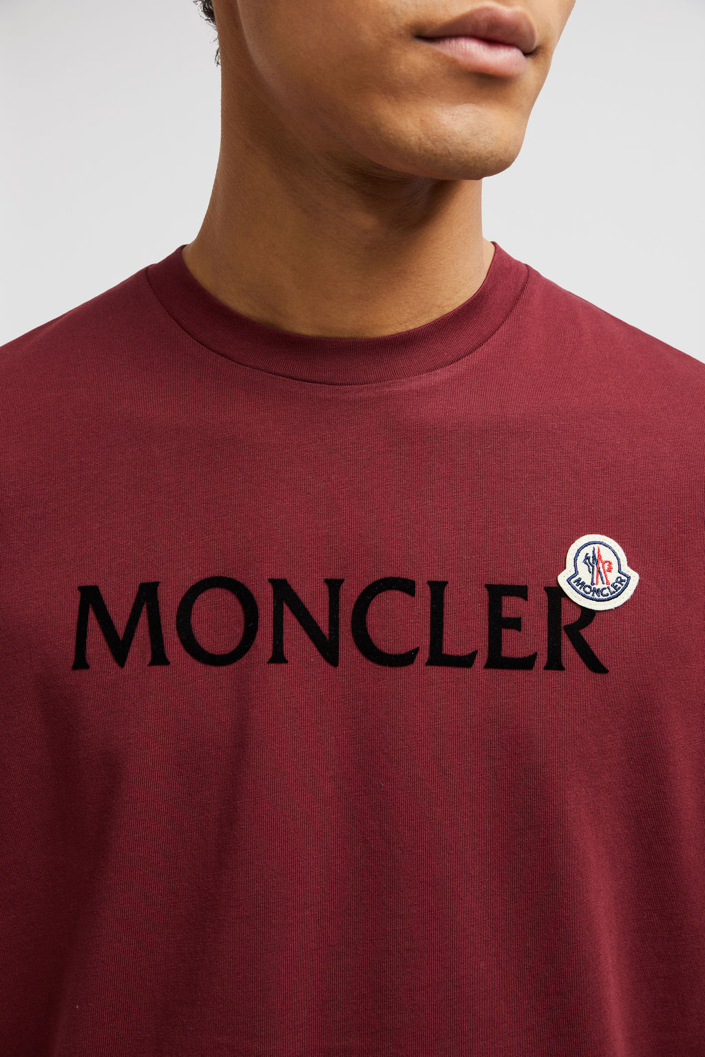Burgundy Flocked Logo T-Shirt - Polos & T-shirts for Men | Moncler US