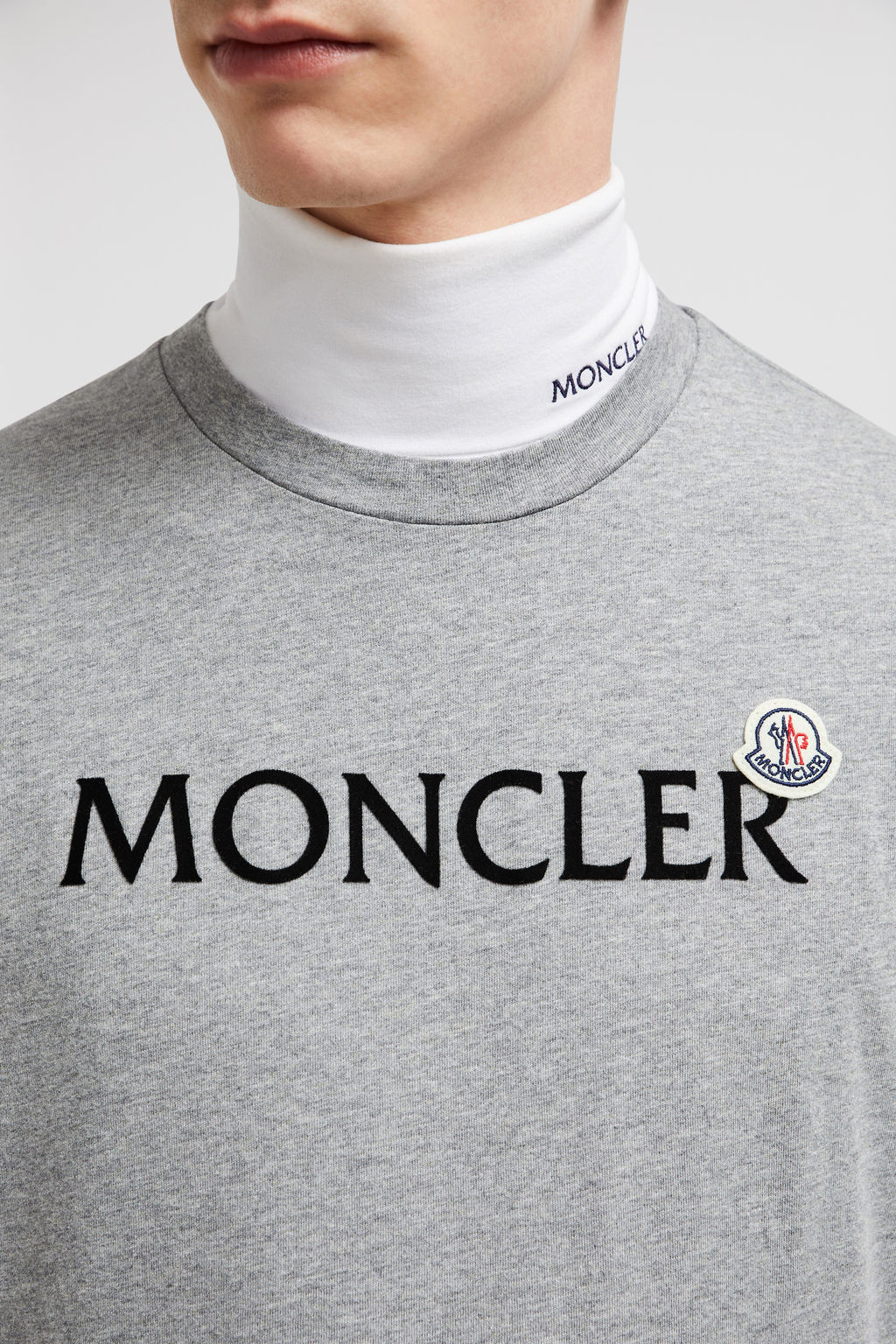 Grey Flocked Logo T-Shirt - Polos & T-shirts for Men | Moncler US
