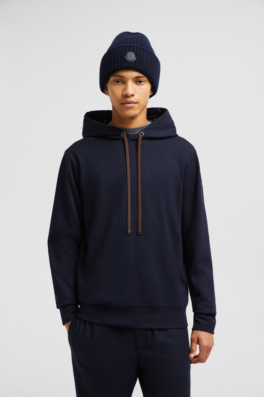 Night Blue Logo Wool & Cotton Hoodie - Sweatshirts for Men | Moncler IT