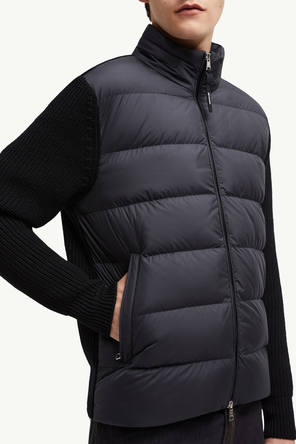 Black Padded Wool Zip-Up Hoodie - Sweaters & Cardigans for Men | Moncler FR