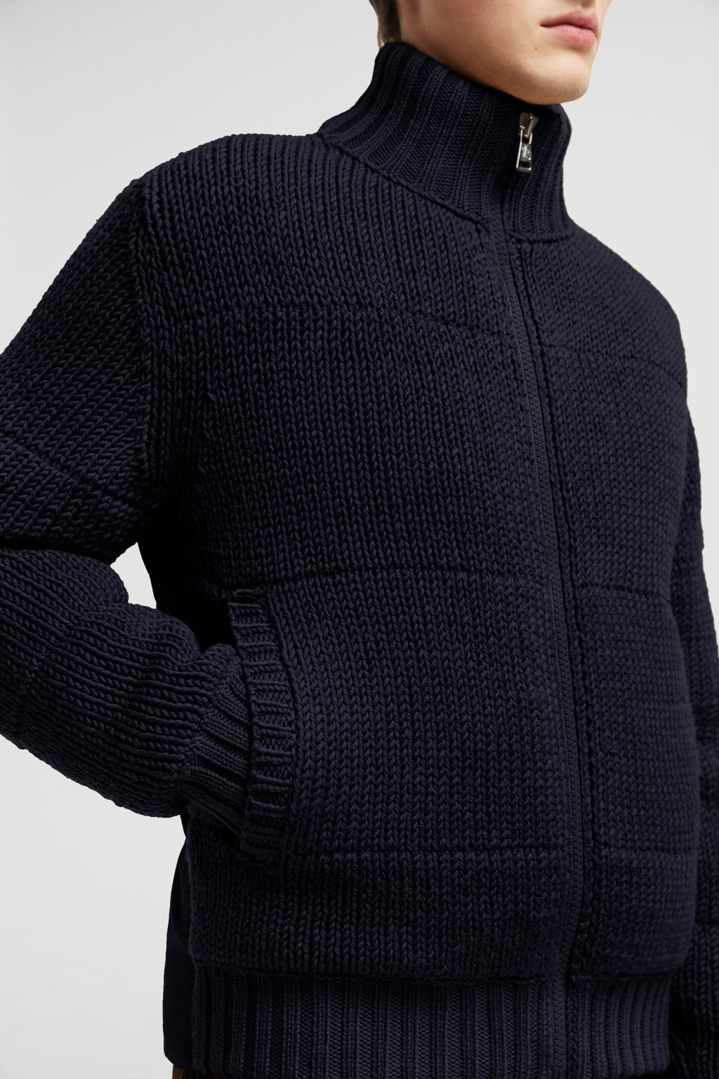 Navy Blue Padded Wool Zip-Up Cardigan - Sweaters & Cardigans for Men ...