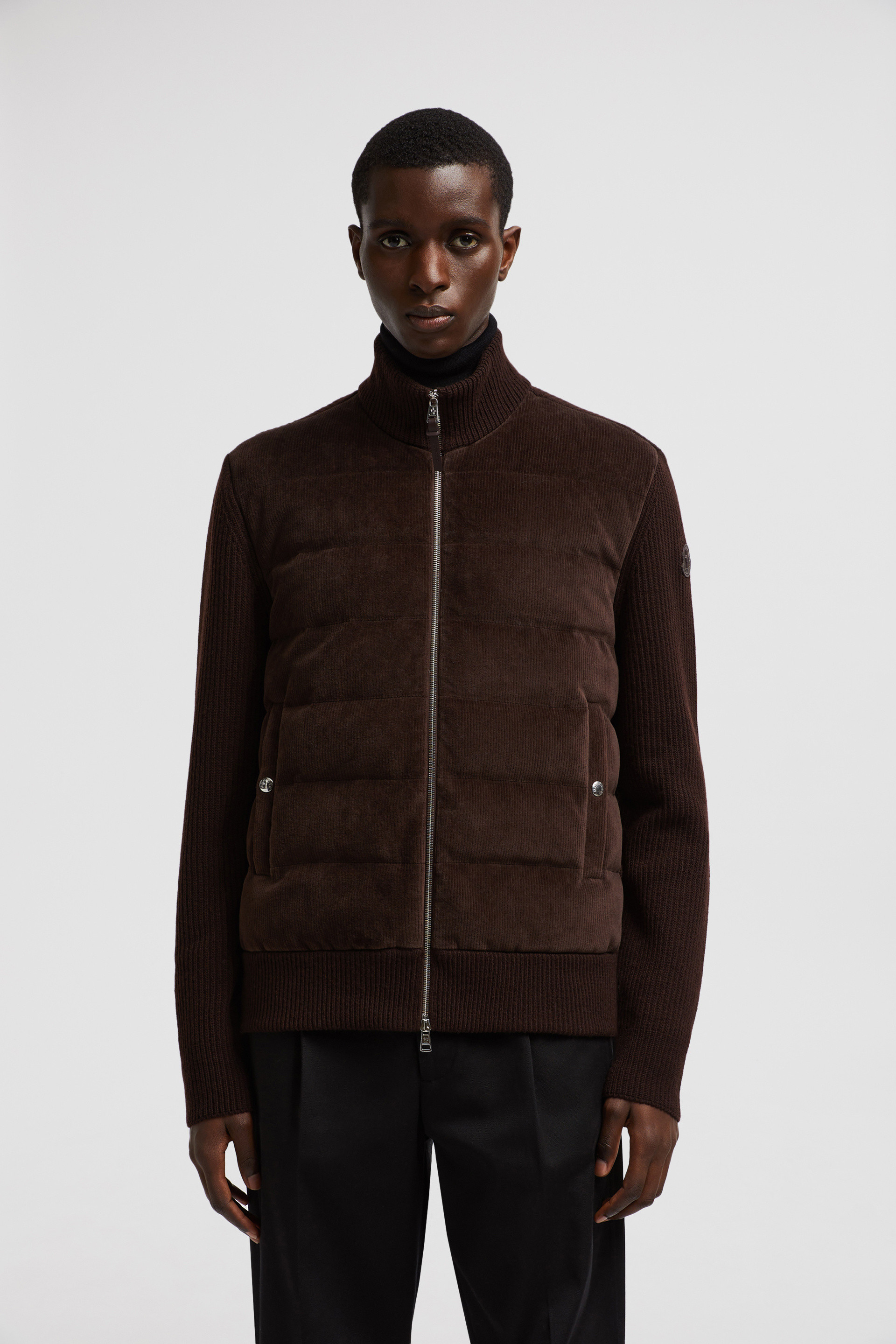 Brown Padded Wool & Velvet Cardigan - Sweaters & Cardigans for Men ...