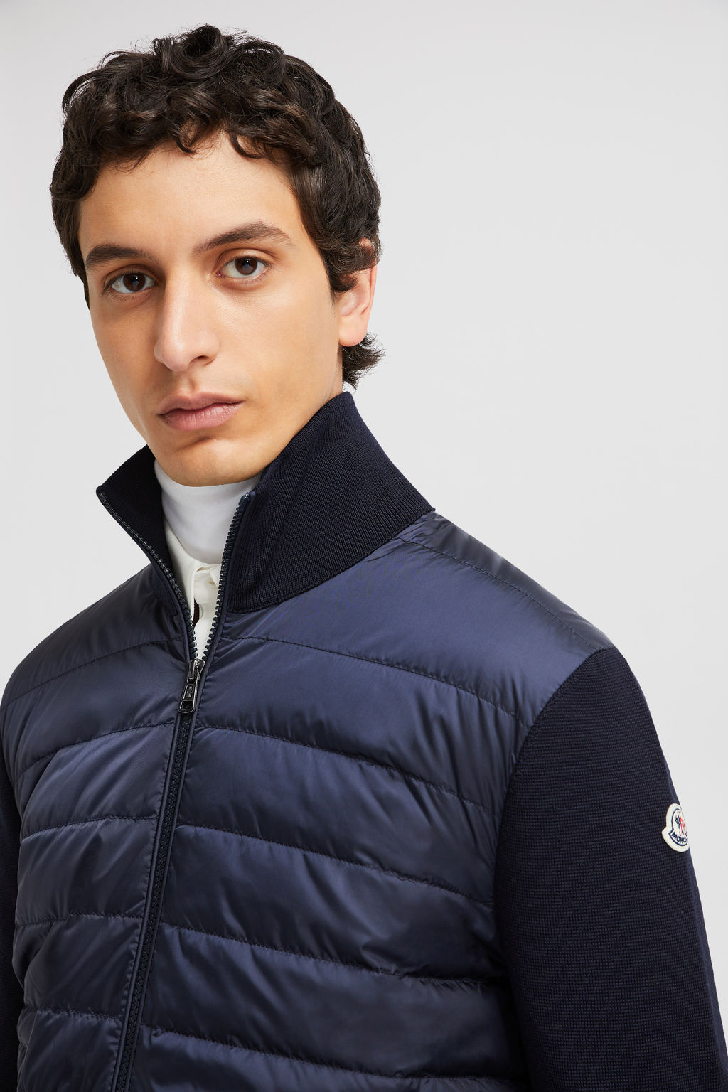 Navy Blue Padded Wool Cardigan - Sweaters & Cardigans for Men | Moncler DE
