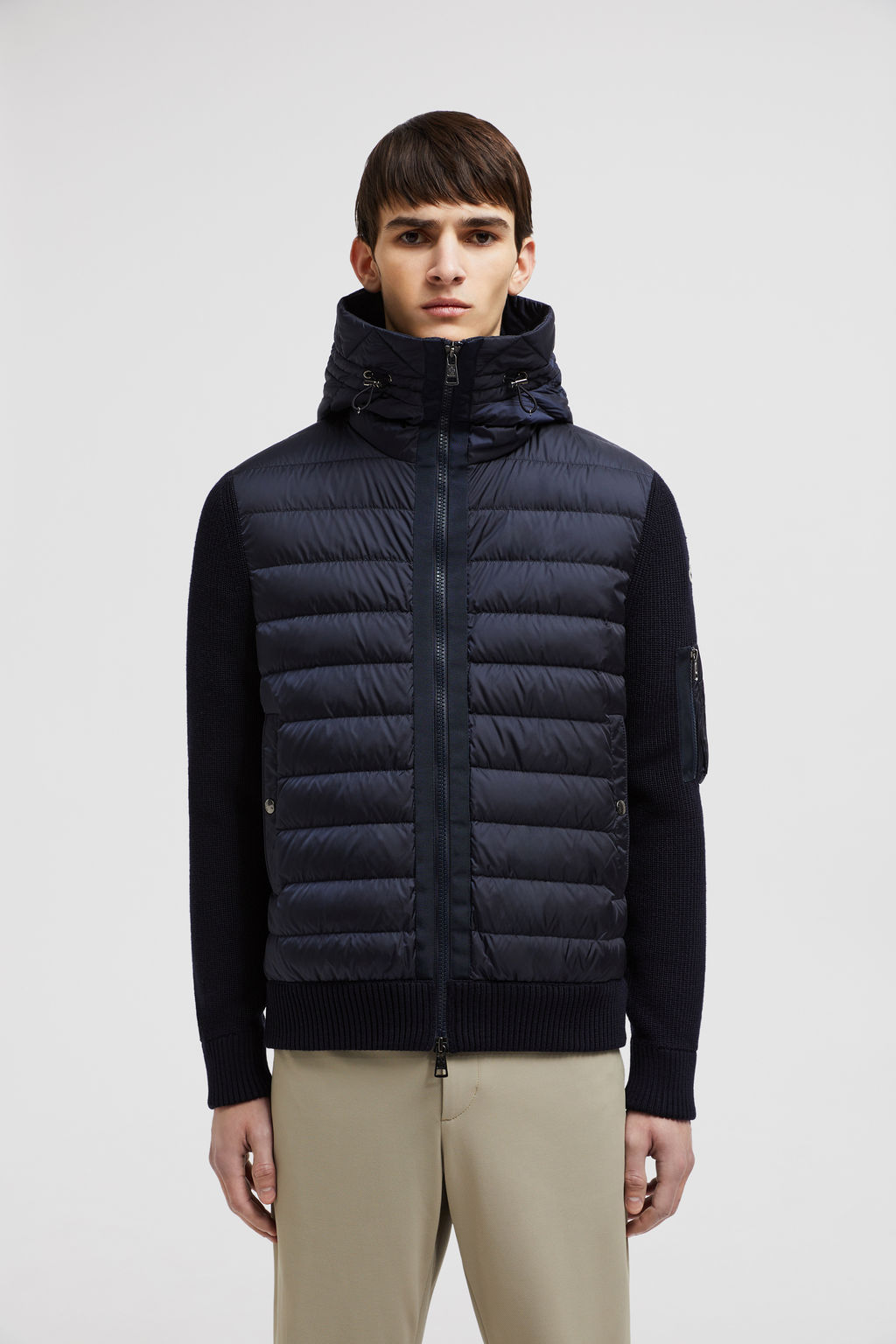 Navy Blue Padded Wool Hoodie - Sweaters & Cardigans for Men | Moncler IT