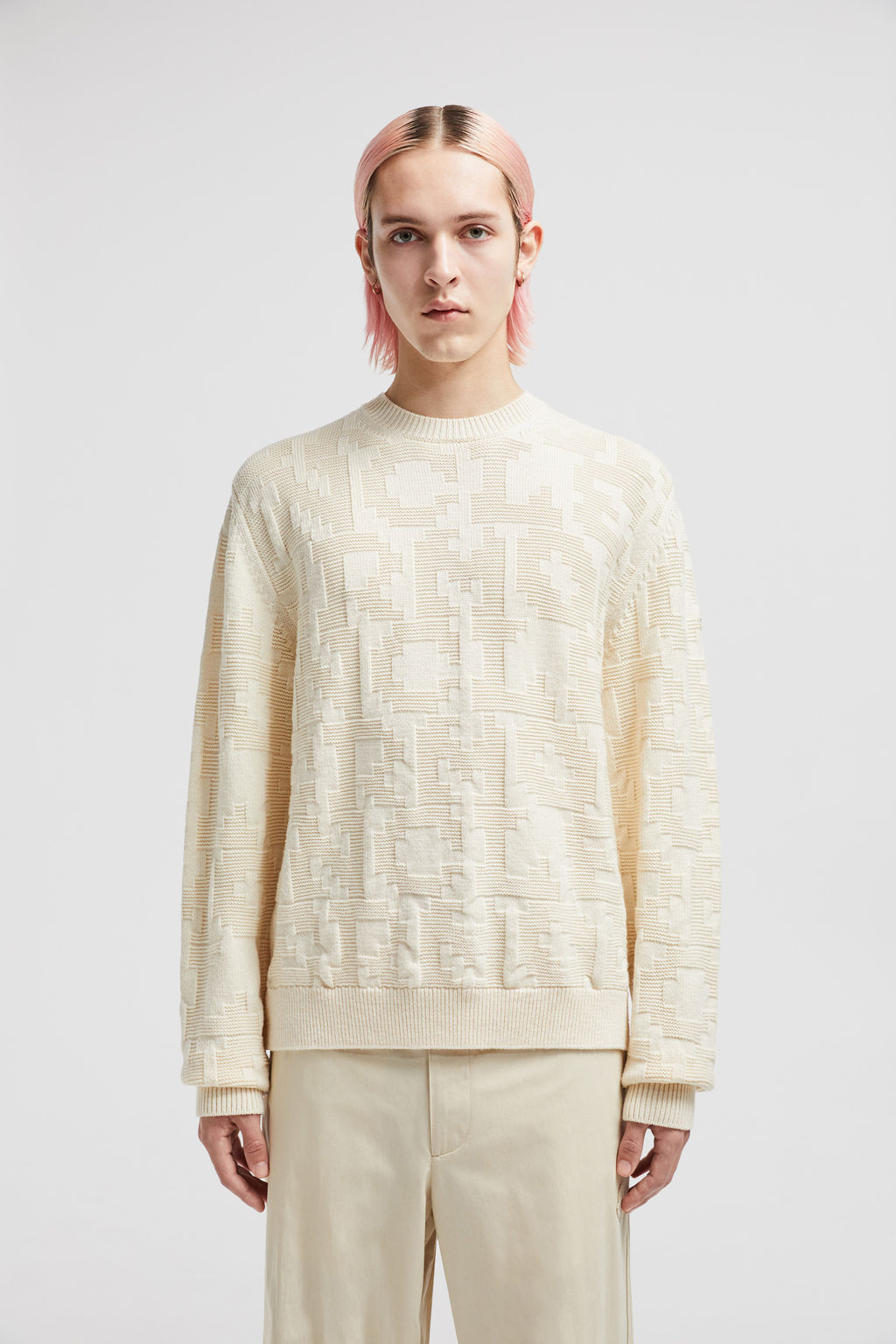 White & Light Blue Monogram Jacquard Jumper - Sweaters & Cardigans for ...