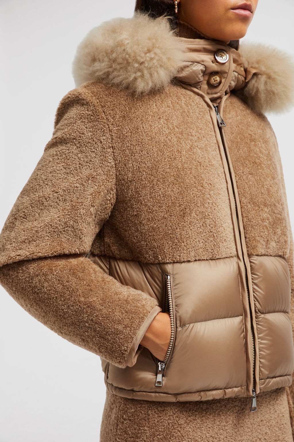 Beige Marne Teddy Short Down Jacket - Short Down Jackets for Women ...