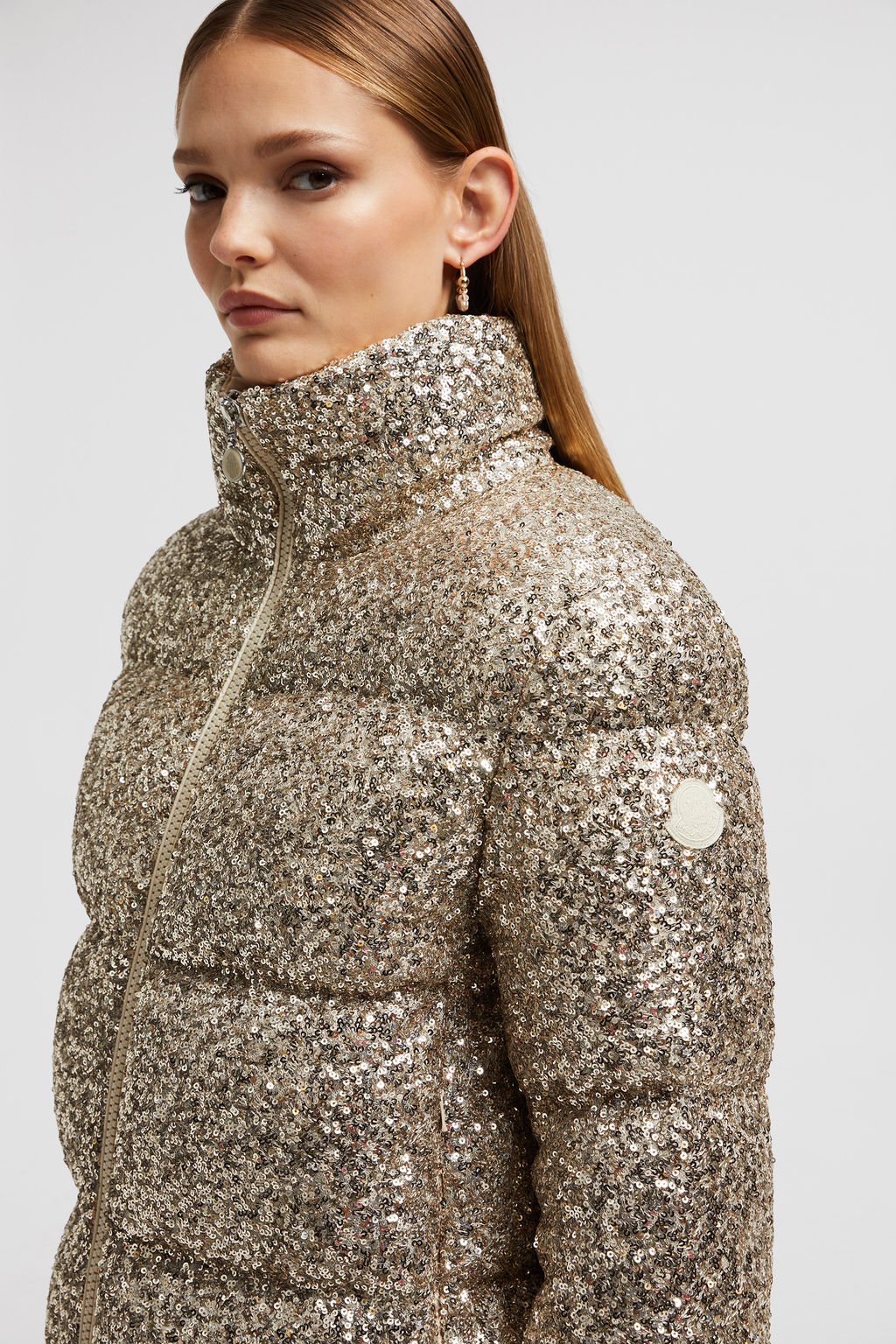 Gold Anternes Sequin-Embroidered Short Down Jacket - Short Down Jackets ...