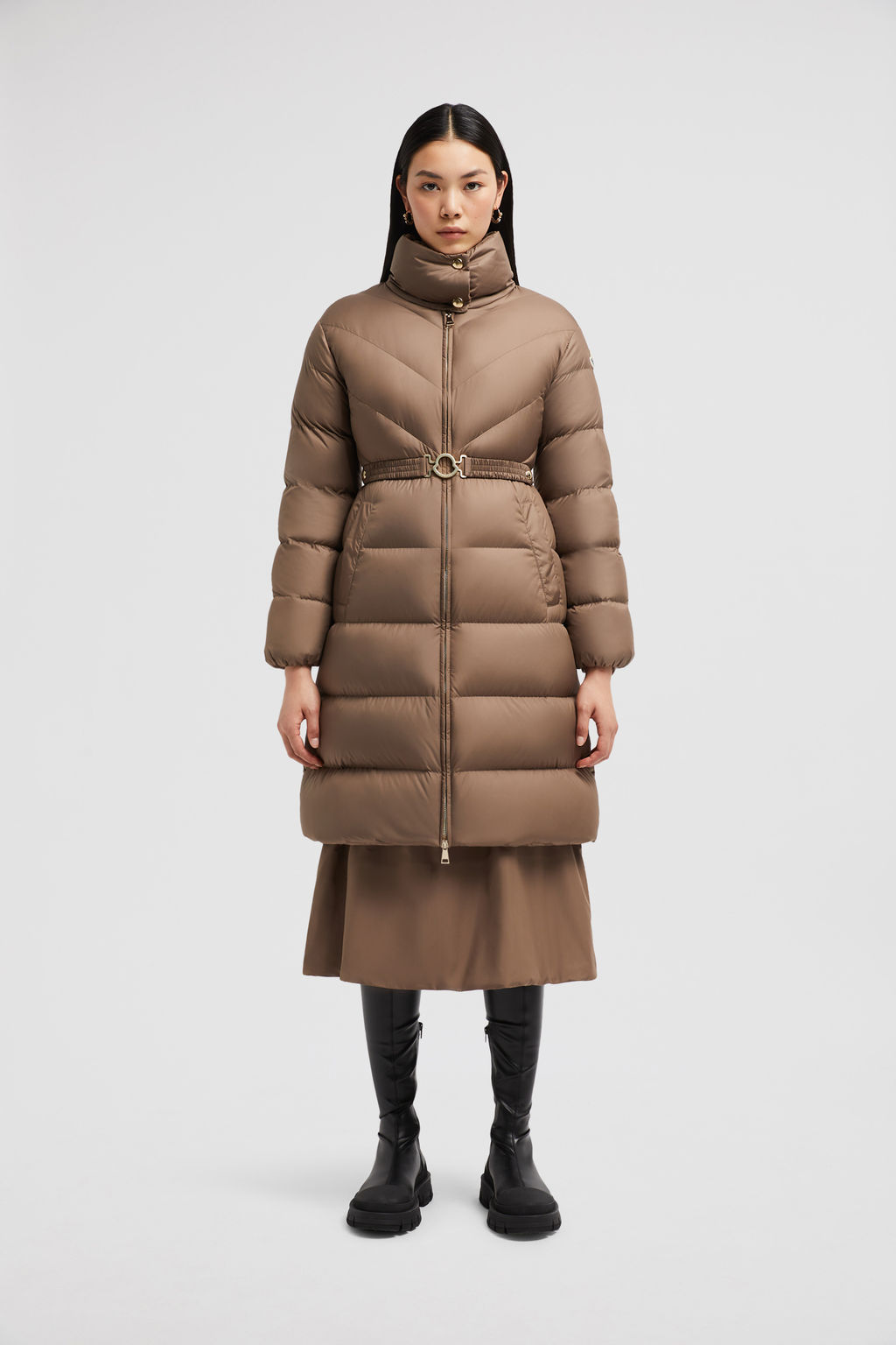 Brown Brou Long Down Jacket - Long Down Jackets for Women | Moncler FR