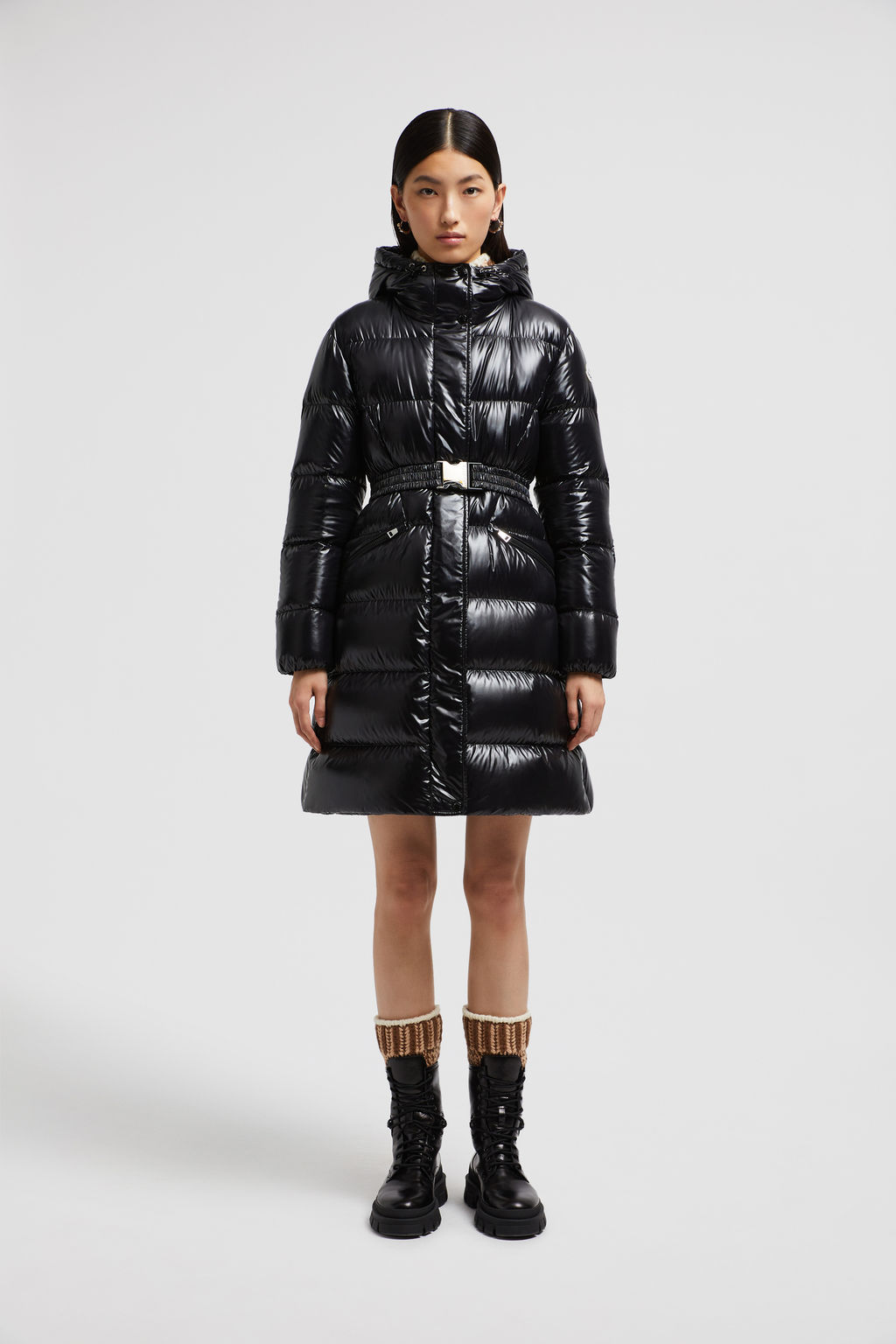 Black Bellevue Long Down Jacket - Long Down Jackets for Women | Moncler MT