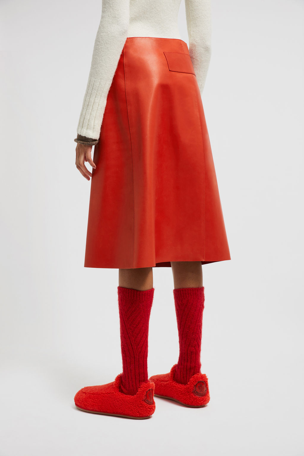 Scarlet Red Leather Midi Skirt - Skirts for Women | Moncler US