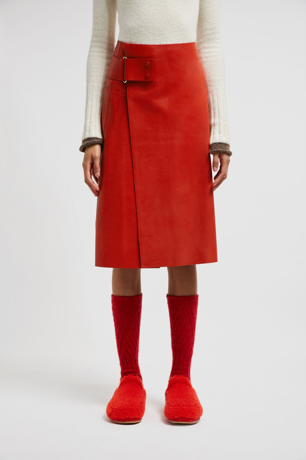 Scarlet Red Leather Midi Skirt - Skirts for Women | Moncler US