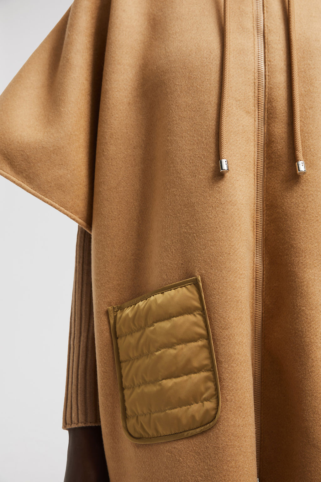 Camel Beige Hooded Down Cape - Capes for Women | Moncler PT