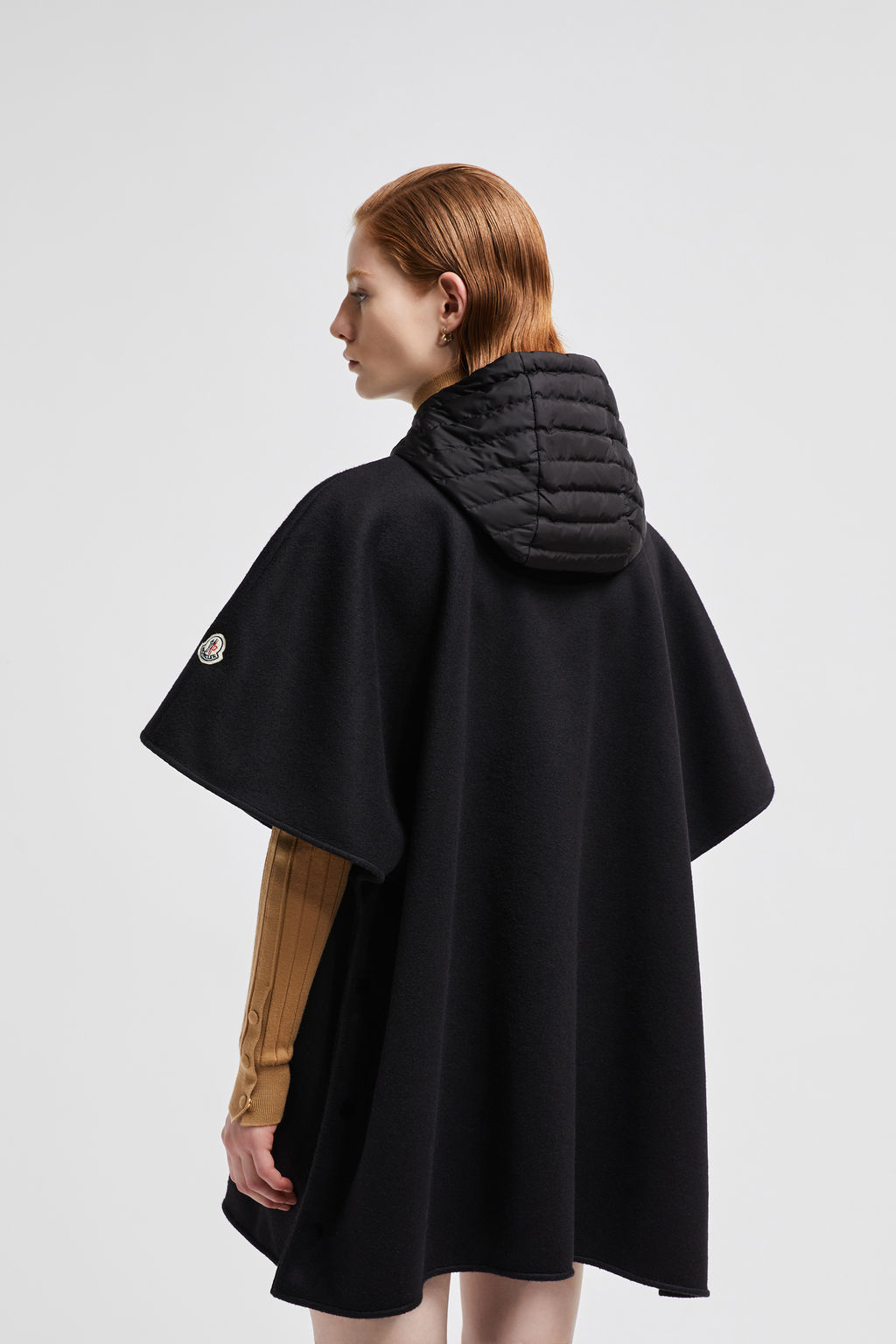 Black Hooded Wool Cape - Capes for Women | Moncler HK