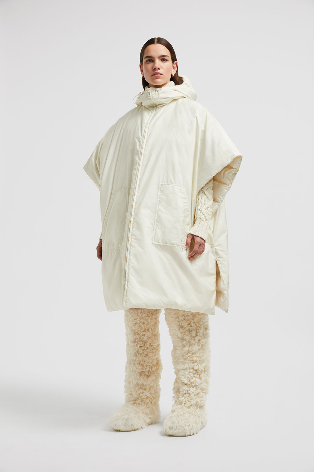 White Hooded Padded Cape - Capes for Women | Moncler GB