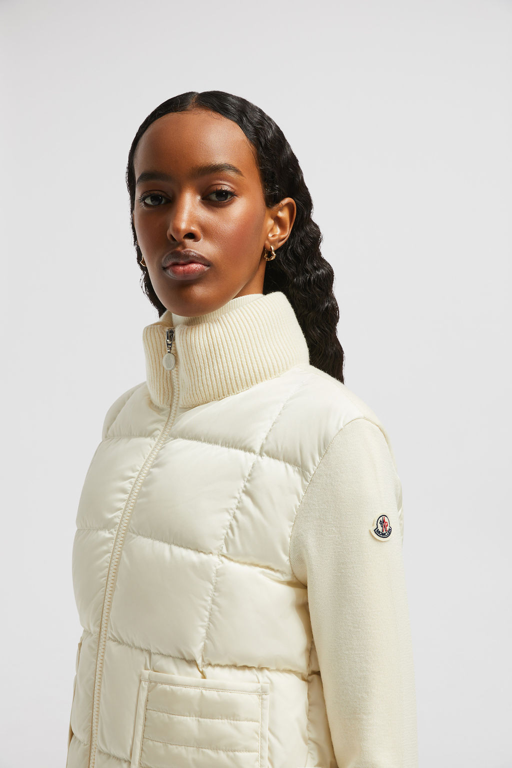 White Padded Wool Zip-Up Cardigan - Sweaters & Cardigans for Women | Moncler DE