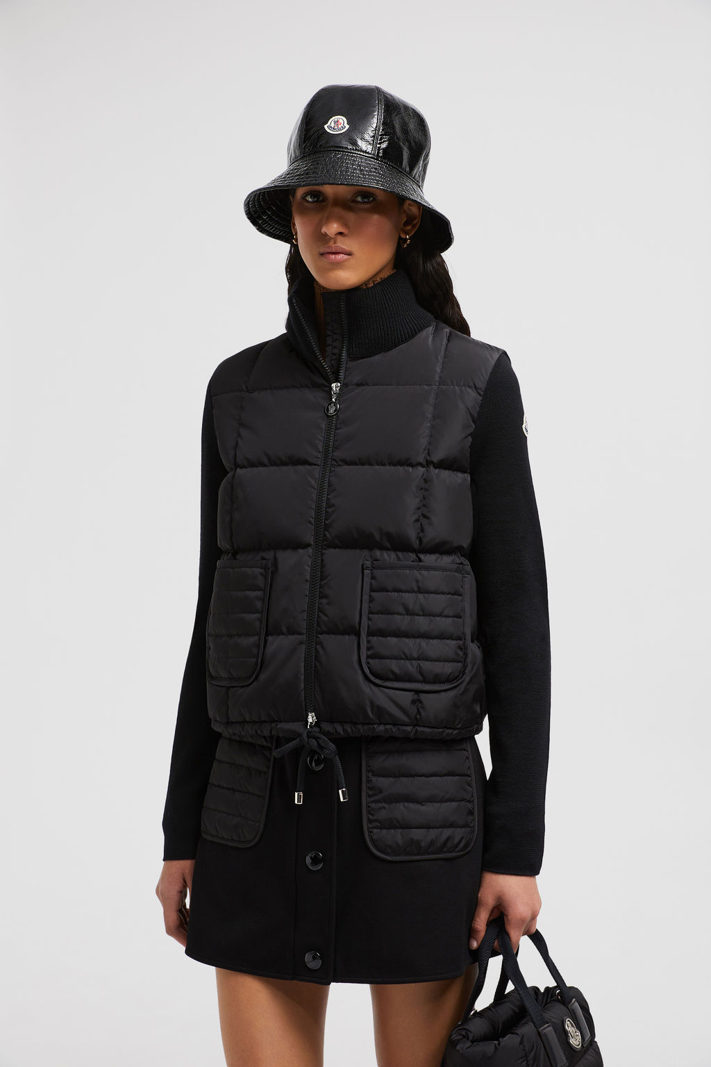 Black Padded Wool Zip-Up Cardigan - Sweaters & Cardigans for Women ...