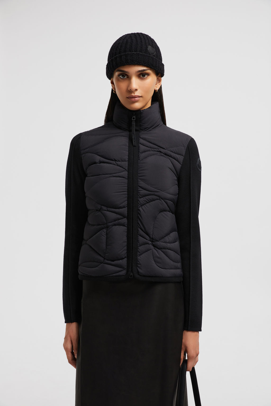 Black Padded Wool Cardigan - Sweaters & Cardigans for Women | Moncler US