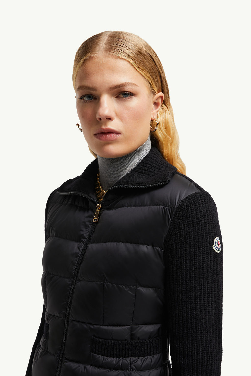 Black Padded Wool Zip-Up Cardigan - Sweaters & Cardigans for Women ...