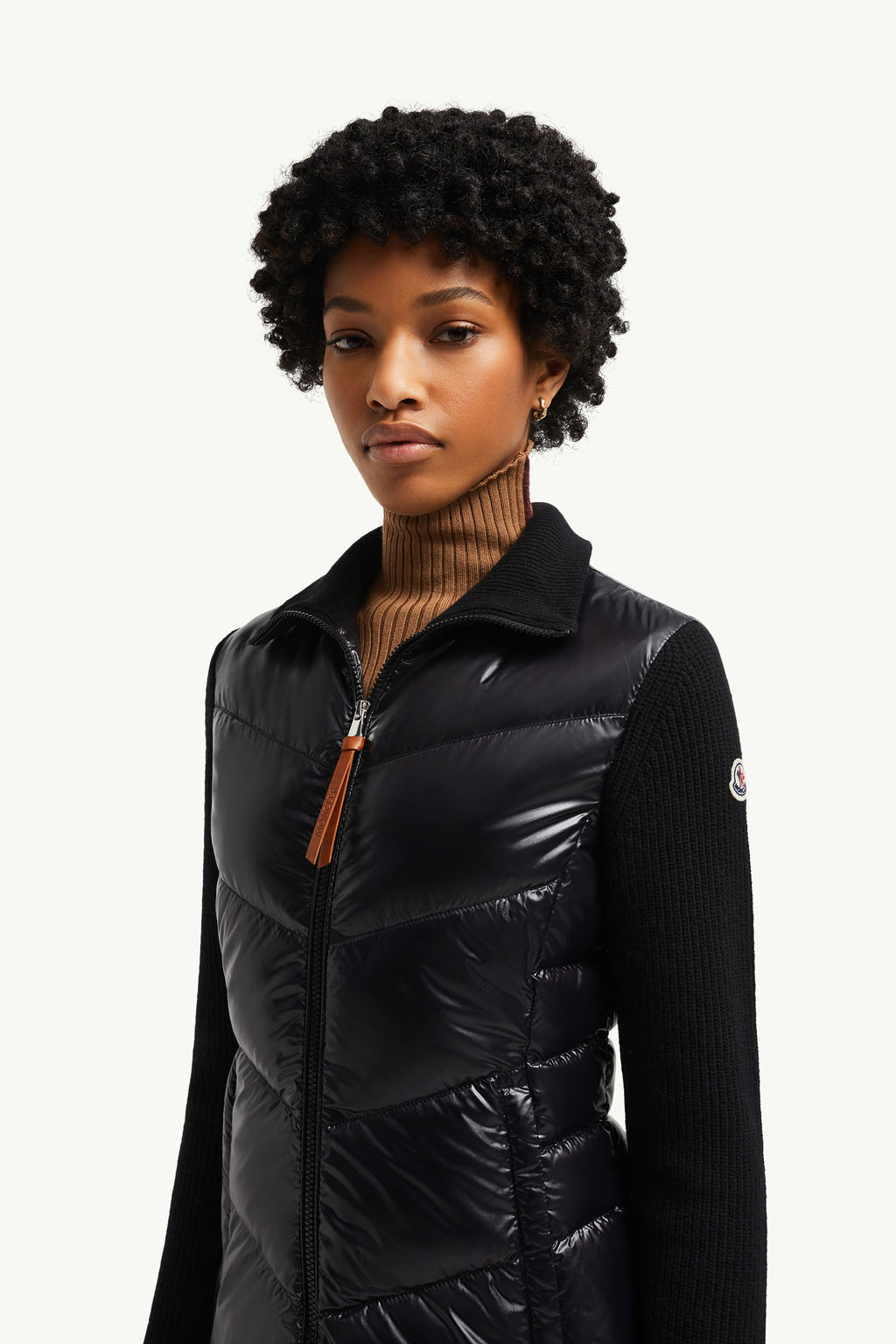 Black Padded Wool Zip-Up Cardigan - Sweaters & Cardigans for Women ...