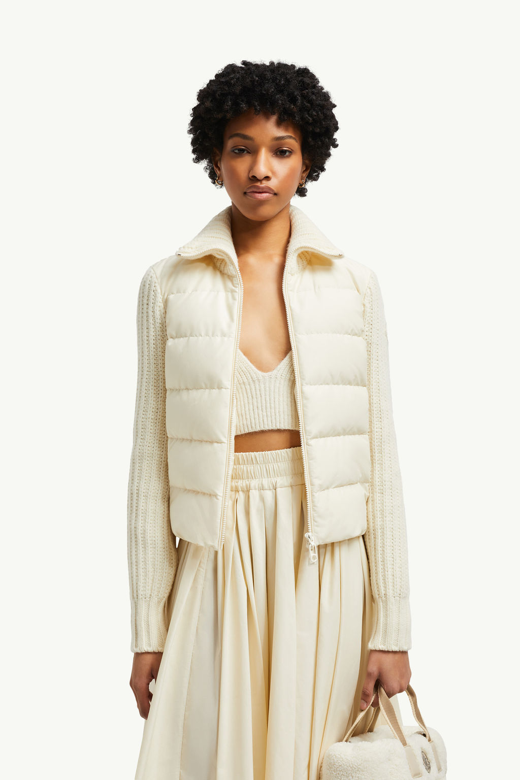 White Padded Wool & Cashmere Zip-Up Cardigan - Sweaters & Cardigans for ...