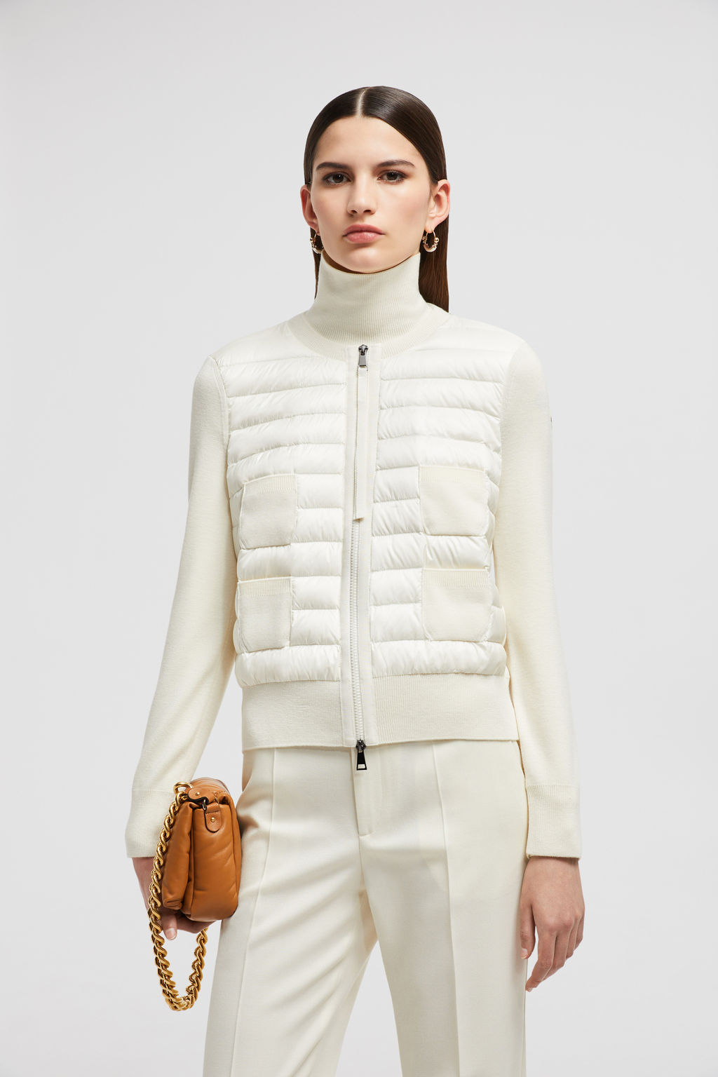 White Padded Wool & Cashmere Zip-Up Cardigan - Sweaters & Cardigans for ...