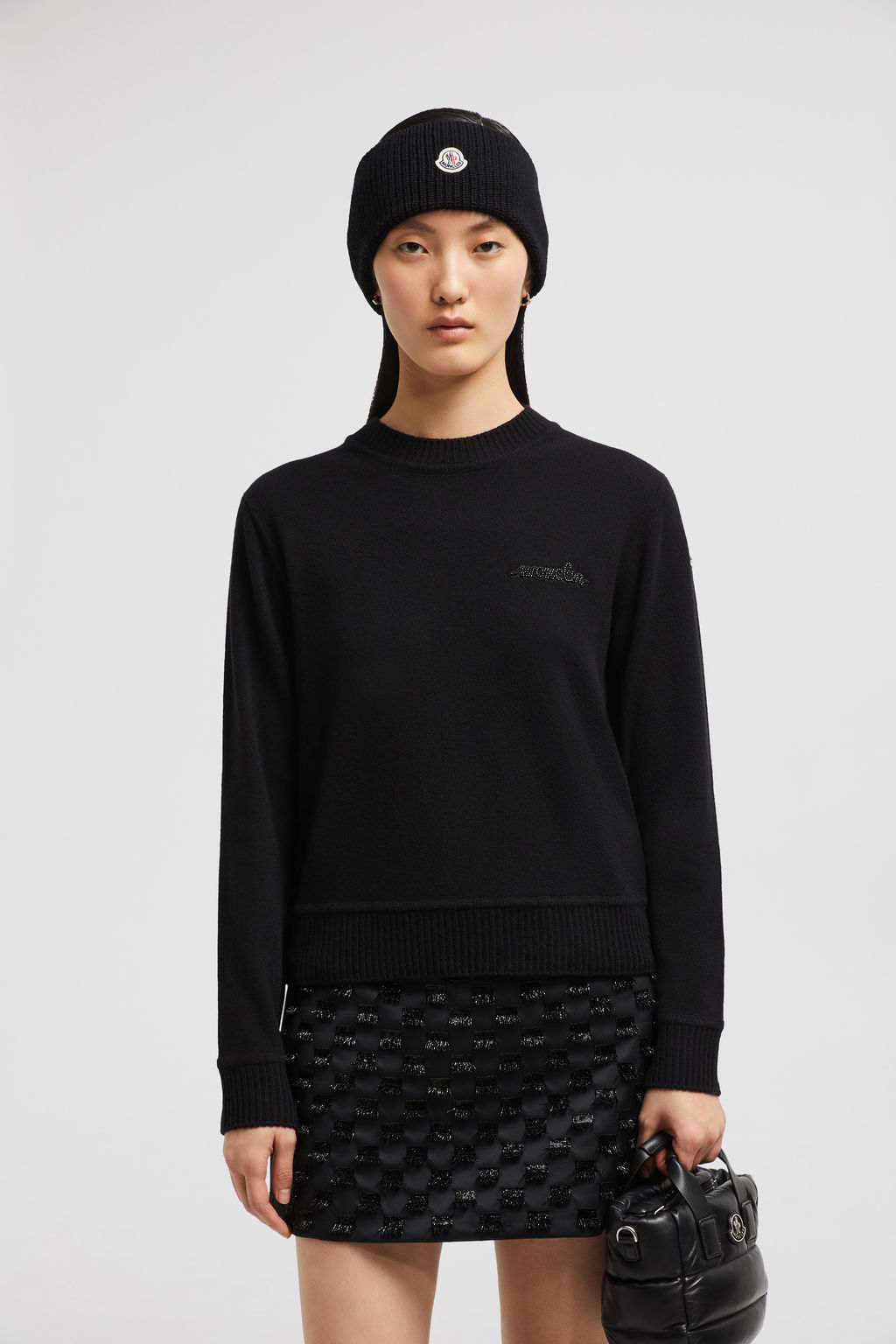 Black Beaded Logo Cashmere & Wool Sweater - Sweaters & Cardigans for ...